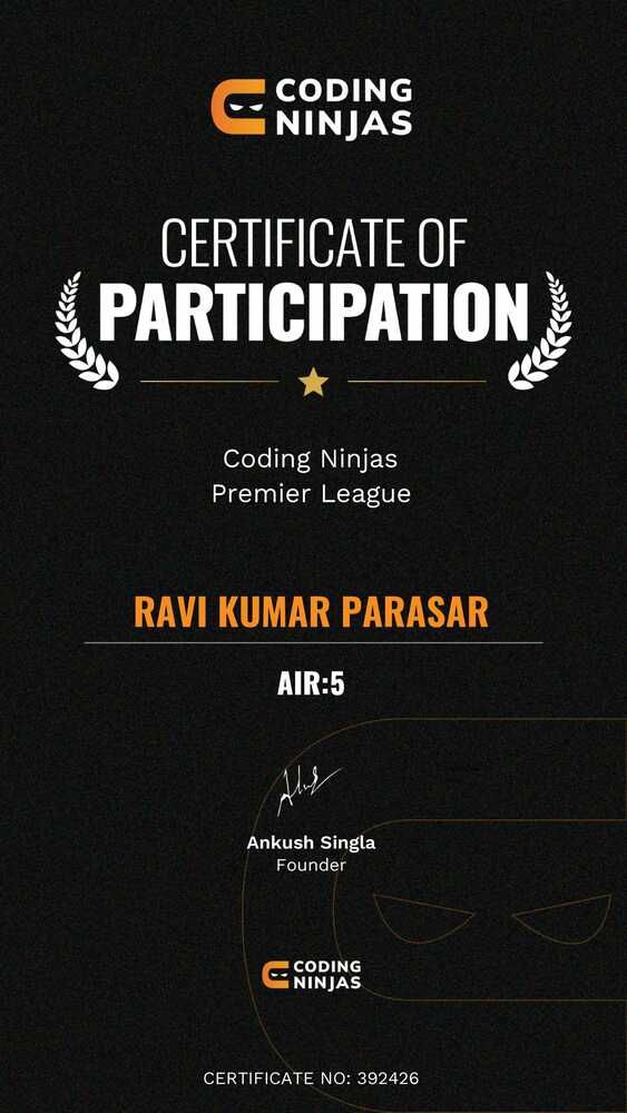 Ravi Kumar Parasar on LinkedIn: #air5 #fresher #codingninja # ... Ravi Kumar Parasar on LinkedIn: #air5 #fresher #codingninja # ...
