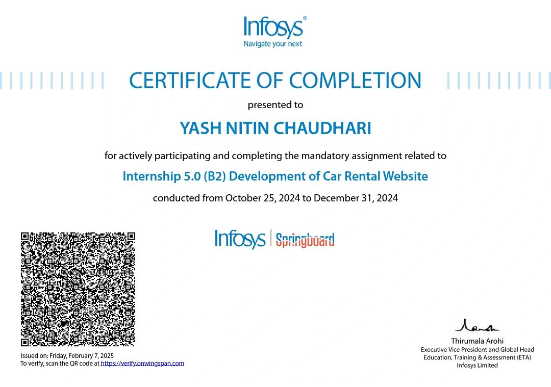 Yash Chaudhari on LinkedIn: #infosysspringboard #internshipexperience # ... Yash Chaudhari on LinkedIn: #infosysspringboard #internshipexperience # ...