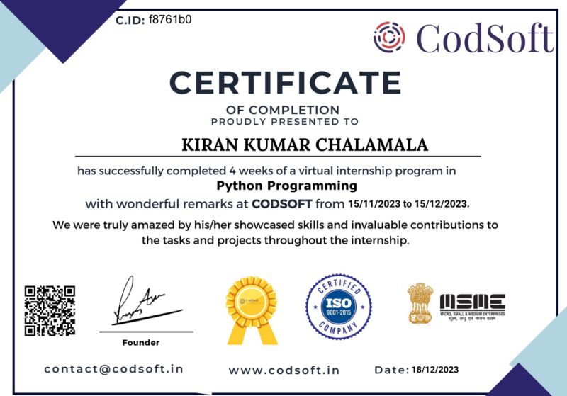 KIRAN KUMAR CHALAMALA on LinkedIn: #pythonprogramming KIRAN KUMAR CHALAMALA on LinkedIn: #pythonprogramming