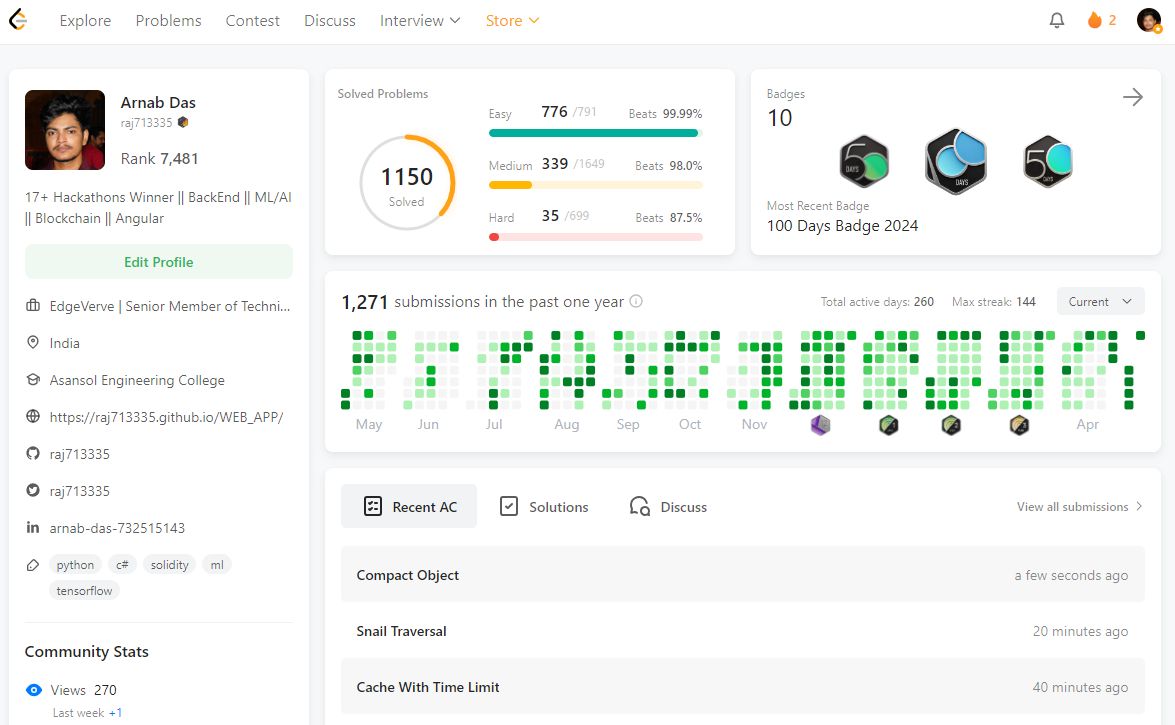 Arnab Das on LinkedIn: 1150 Questions on LeetCode Solved! #leetcode # ... Arnab Das on LinkedIn: 1150 Questions on LeetCode Solved! #leetcode # ...