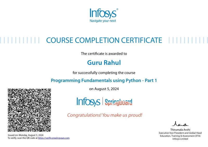 Completed Programming Fundamentals with Infosys | Guru Rahul posted on ... Completed Programming Fundamentals with Infosys | Guru Rahul posted on ...