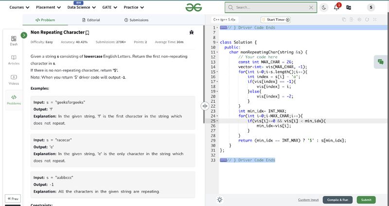 #gfg160 #strings #hashing #nonrepeatingchar #codingchallenge #dsa #gfg ... #gfg160 #strings #hashing #nonrepeatingchar #codingchallenge #dsa #gfg ...