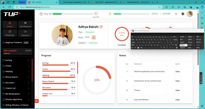 Aditya Bakshi on LinkedIn: #dsa #codingjourney #tufplus #takeuforward # ... Aditya Bakshi on LinkedIn: #dsa #codingjourney #tufplus #takeuforward # ...