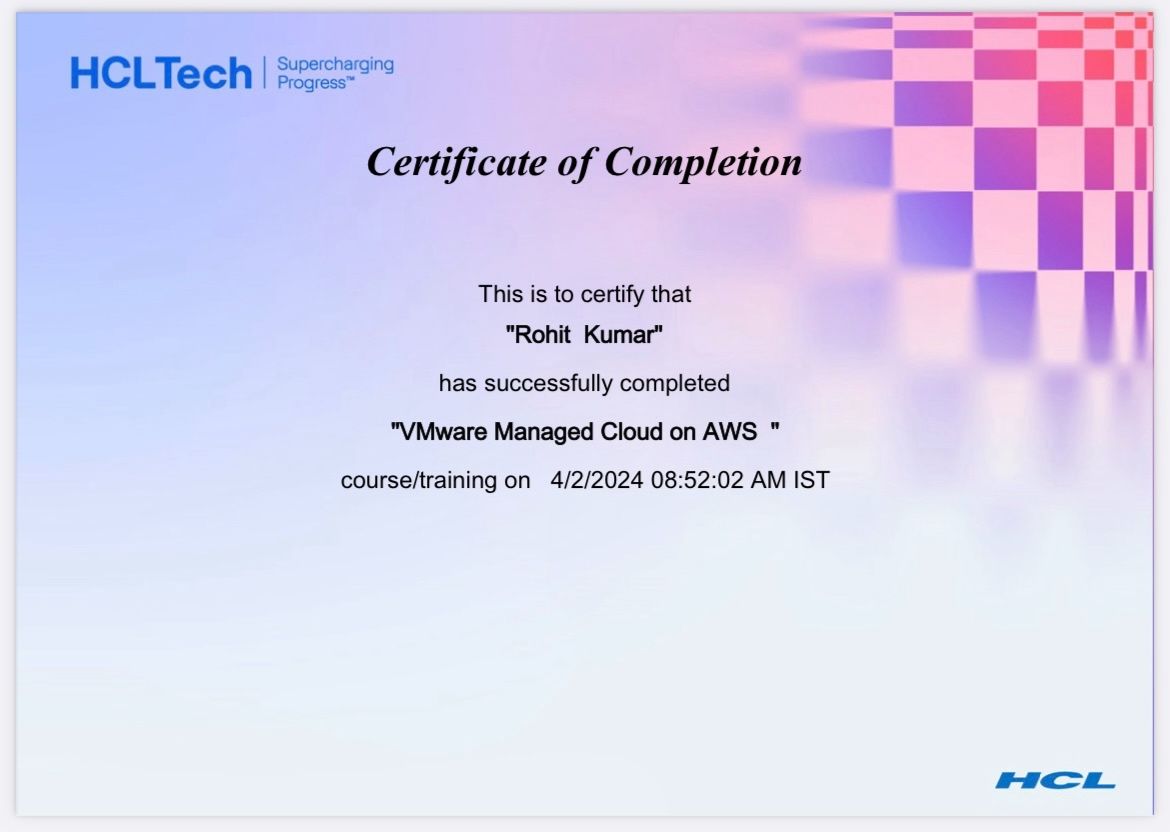 Rohit Kumar on LinkedIn: Completed Vmware Cloud Training Rohit Kumar on LinkedIn: Completed Vmware Cloud Training