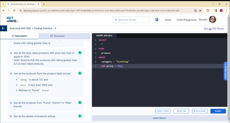 #day23 #ccbp #nxtwave #sql #30daysofcodechallenge | Revathi Penugonda #day23 #ccbp #nxtwave #sql #30daysofcodechallenge | Revathi Penugonda