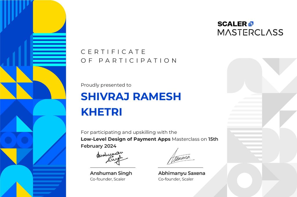 Got certified in low-level design by Scaler | Shivraj Khetri posted on ... Got certified in low-level design by Scaler | Shivraj Khetri posted on ...