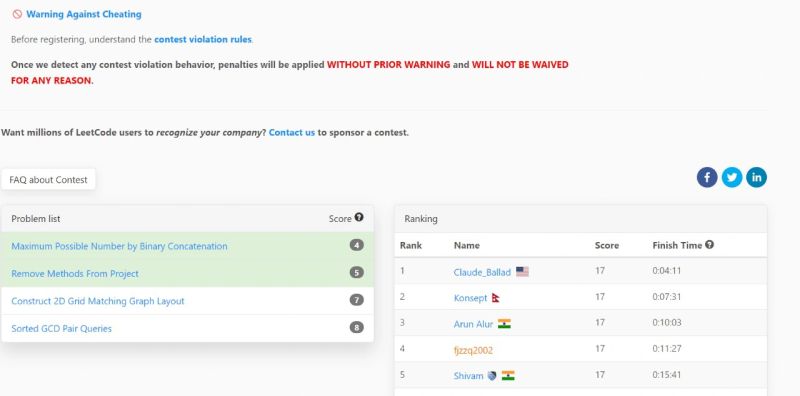 Suvam Mohapatra on LinkedIn: #leetcode #contest #leetcode Suvam Mohapatra on LinkedIn: #leetcode #contest #leetcode