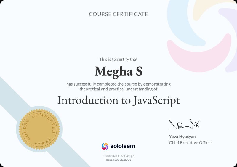 Megha S(She/Her) on LinkedIn: #sololearn #javascript #onlinecourses # ... Megha S(She/Her) on LinkedIn: #sololearn #javascript #onlinecourses # ...