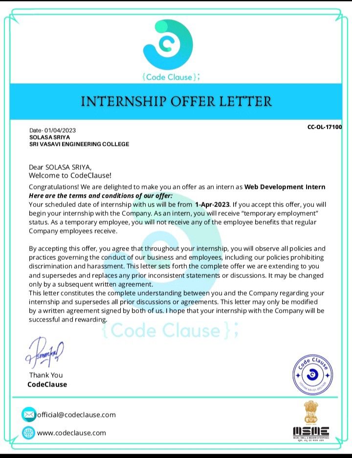 Solasa Sriya di LinkedIn: #april2023 #intern #internship #webdevelopment Solasa Sriya di LinkedIn: #april2023 #intern #internship #webdevelopment