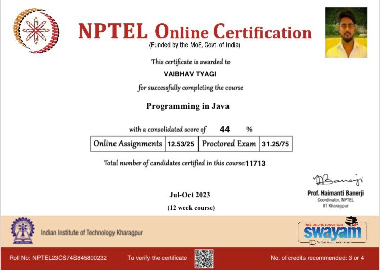 Vaibhav Tyagi on LinkedIn: #javaprogramminglanguage #nptel # ... Vaibhav Tyagi on LinkedIn: #javaprogramminglanguage #nptel # ...