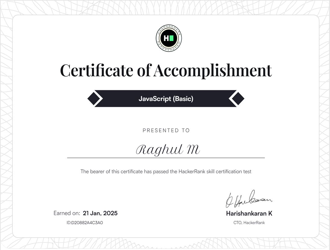 Raghul M on LinkedIn: #javascript #hackerrank #learningjourney # ... Raghul M on LinkedIn: #javascript #hackerrank #learningjourney # ...