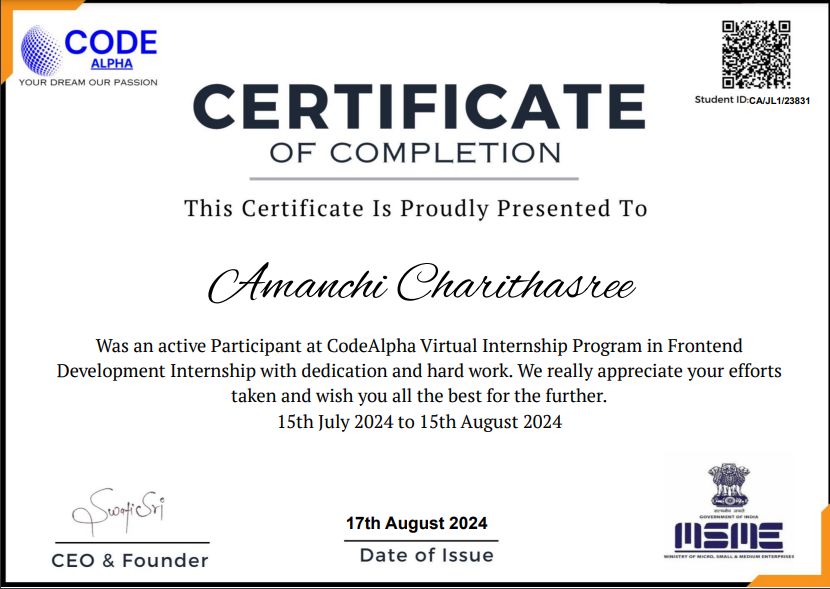 Charithasree Amanchi on LinkedIn: #codealpha #frontenddevelopment # ... Charithasree Amanchi on LinkedIn: #codealpha #frontenddevelopment # ...