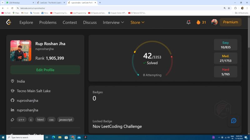 RUP ROSHAN JHA on LinkedIn: #leetcode #dsa #learningjourney # ... RUP ROSHAN JHA on LinkedIn: #leetcode #dsa #learningjourney # ...