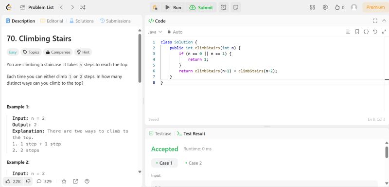 Day 48 of #100DaysOfCode Challenge: Climbing Stairs (LeetCode 70 ... Day 48 of #100DaysOfCode Challenge: Climbing Stairs (LeetCode 70 ...