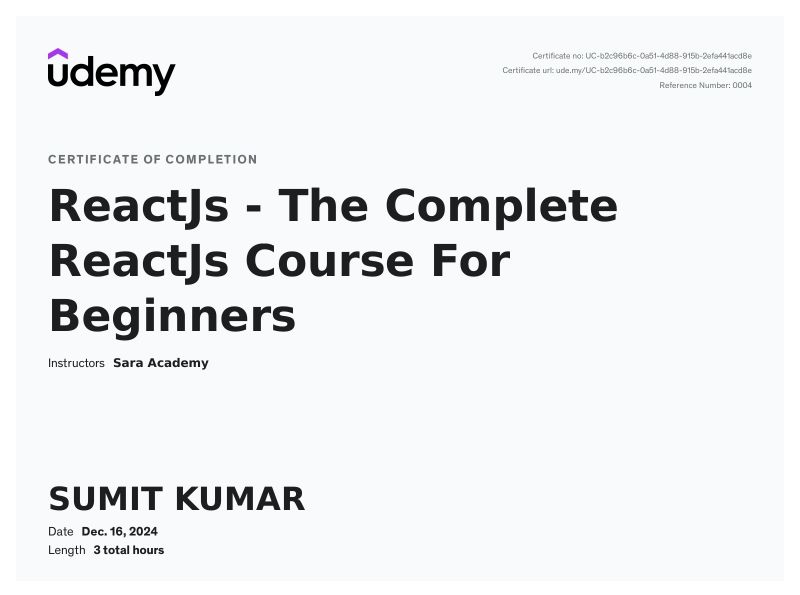 Sumit Kumar on LinkedIn: #reactjs #learningjourney #udemy #saraacademy Sumit Kumar on LinkedIn: #reactjs #learningjourney #udemy #saraacademy