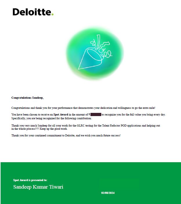 Sandeep Tiwari on LinkedIn: #deloitte #spotaward #teamwork #recognition Sandeep Tiwari on LinkedIn: #deloitte #spotaward #teamwork #recognition