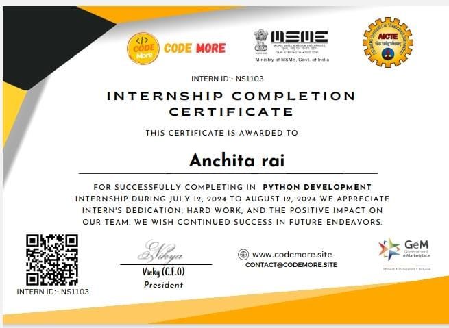 Anchita Rai on LinkedIn: #pythondeveloper #internshipjourney # ... Anchita Rai on LinkedIn: #pythondeveloper #internshipjourney # ...