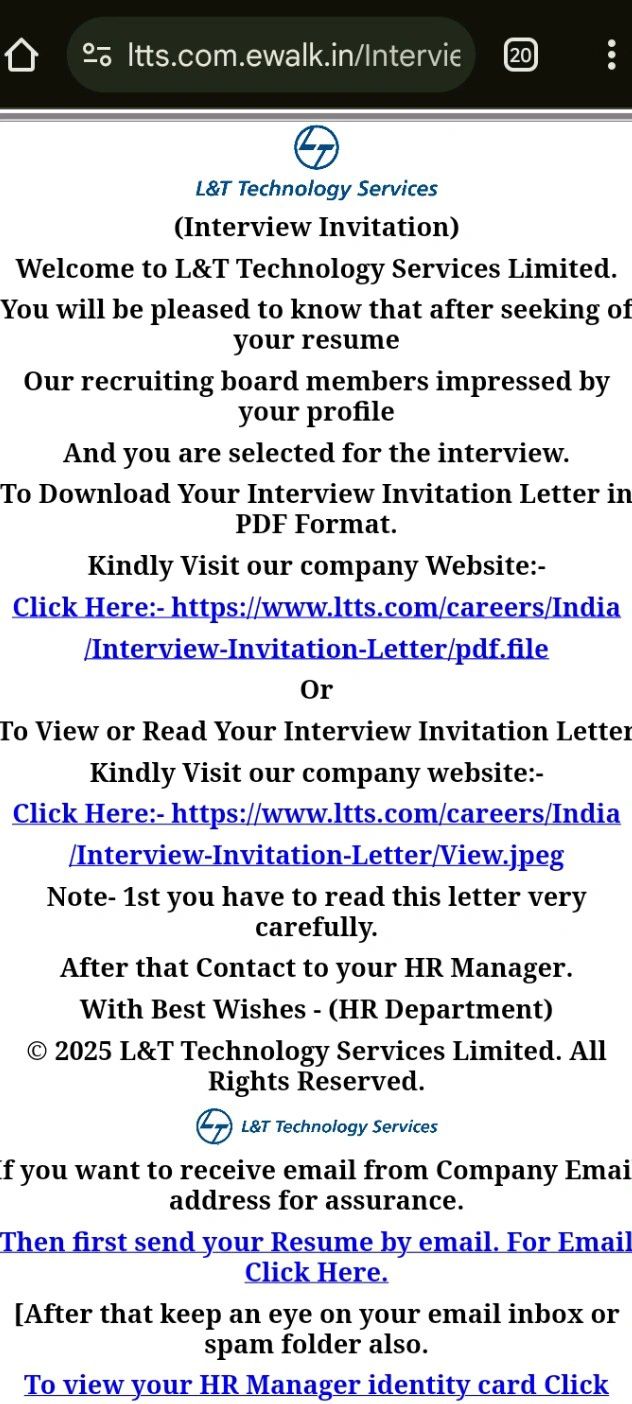 Hello Larsen & Toubro, I recently received an email containing a ... Hello Larsen & Toubro, I recently received an email containing a ...