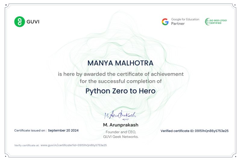 Manya Malhotra on LinkedIn: #python #learning #guvi #careergrowth # ... Manya Malhotra on LinkedIn: #python #learning #guvi #careergrowth # ...