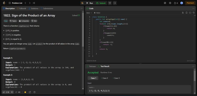 LeetCode Challenge: Sign of an Array | Kavya Mittal posted on the topic ... LeetCode Challenge: Sign of an Array | Kavya Mittal posted on the topic ...