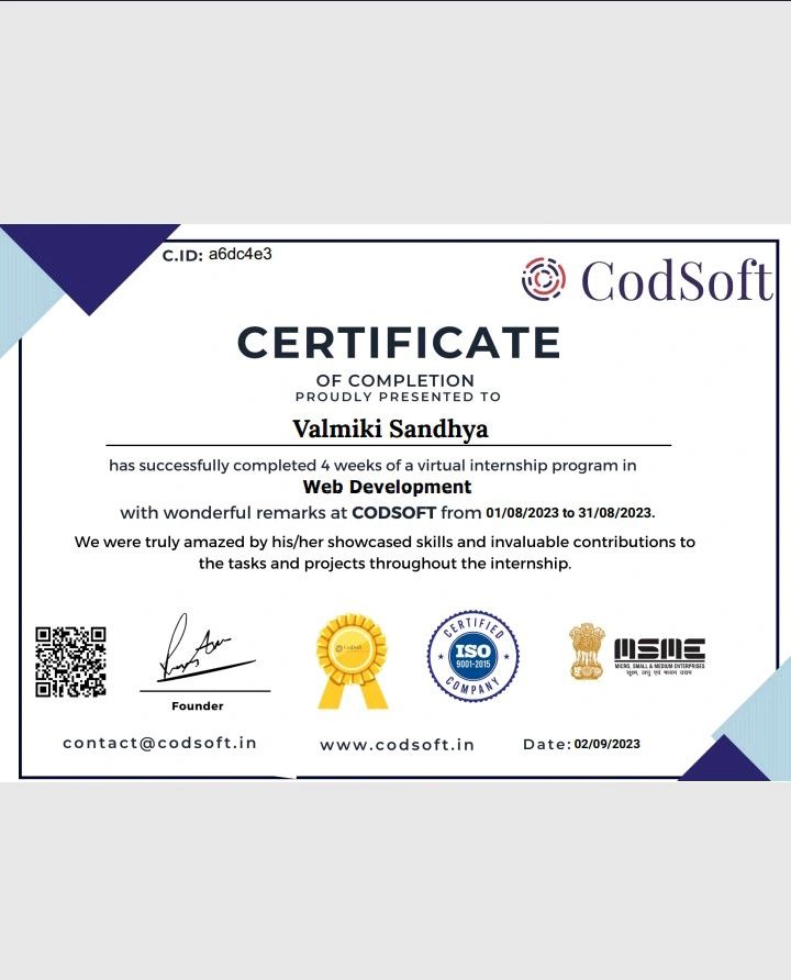 Valmiki Sandhya on LinkedIn: #internship #codsoft Valmiki Sandhya on LinkedIn: #internship #codsoft