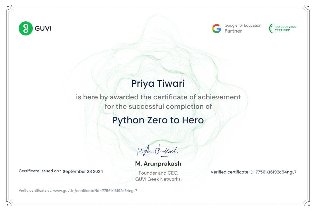 Priya Tiwari on LinkedIn: #python #coding #guvi #techskills Priya Tiwari on LinkedIn: #python #coding #guvi #techskills