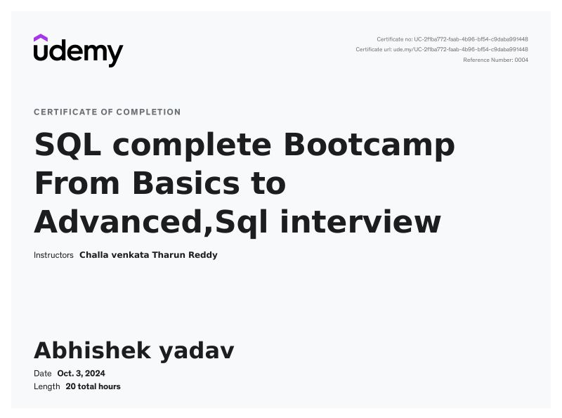 SQL Complete bootcamp From basic to Advanced. | Abhishek Yadav SQL Complete bootcamp From basic to Advanced. | Abhishek Yadav