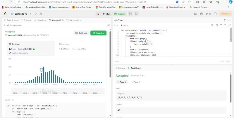 Day 12 of #100DaysOfCode: Solved container with most water | Apoorva ... Day 12 of #100DaysOfCode: Solved container with most water | Apoorva ...