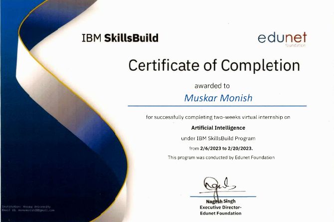 Monish Muskar on LinkedIn: #ibm #ibmskillsbuild #internship #ai Monish Muskar on LinkedIn: #ibm #ibmskillsbuild #internship #ai