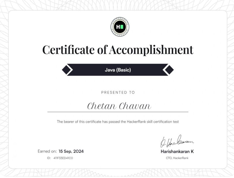 Passed HackerRank and earned a certificate! | Chetan Chavan posted on ... Passed HackerRank and earned a certificate! | Chetan Chavan posted on ...