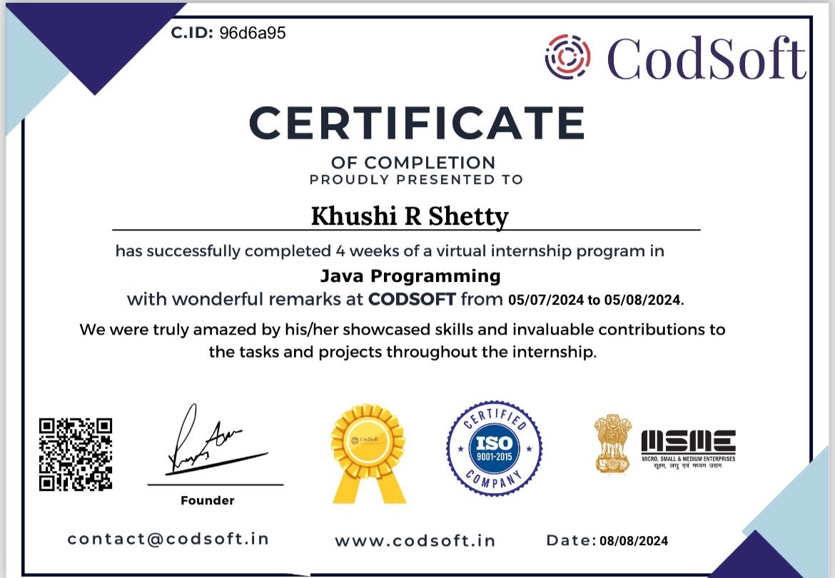 Khushi R Shetty on LinkedIn: #codsoft #internship Khushi R Shetty on LinkedIn: #codsoft #internship