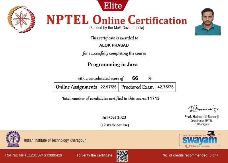 #nptel #java #programming #certification | Alok Prasad #nptel #java #programming #certification | Alok Prasad