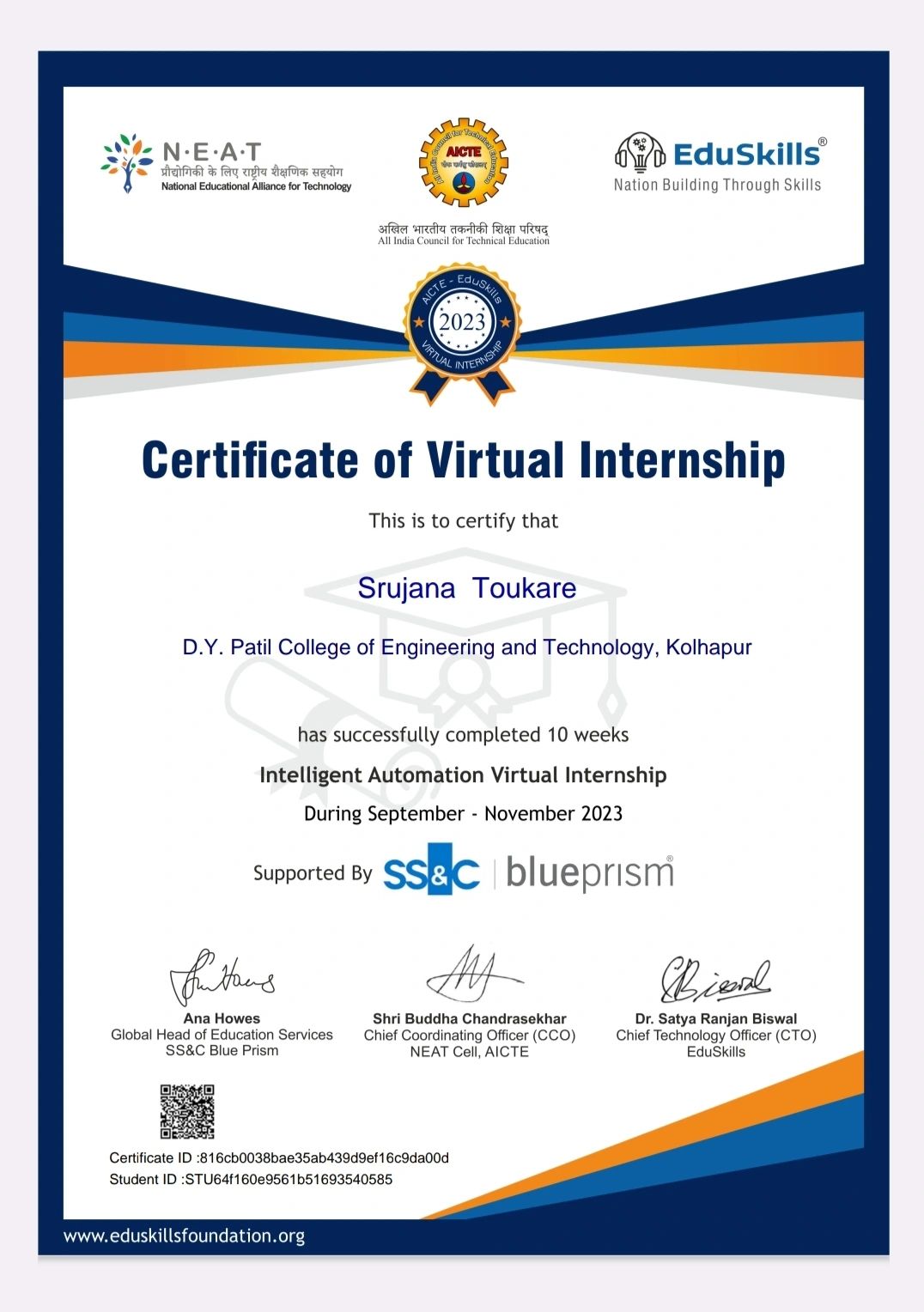 Srujana Toukare on LinkedIn: #aicte #certification #professionaldevelopment Srujana Toukare on LinkedIn: #aicte #certification #professionaldevelopment