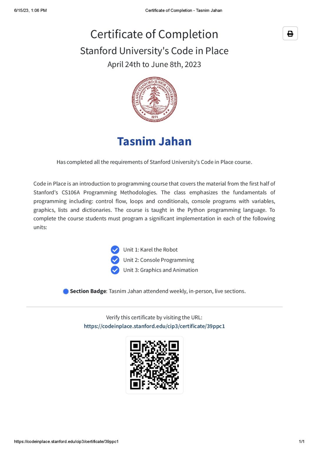 Tasnim Jahan Jenny on LinkedIn: #codeinplace #stanforduniversity # ... Tasnim Jahan Jenny on LinkedIn: #codeinplace #stanforduniversity # ...