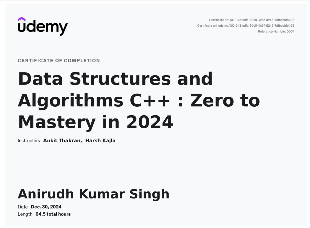 Anirudh Kumar singh on LinkedIn: #udemy #dsa #c #codingjourney # ... Anirudh Kumar singh on LinkedIn: #udemy #dsa #c #codingjourney # ...