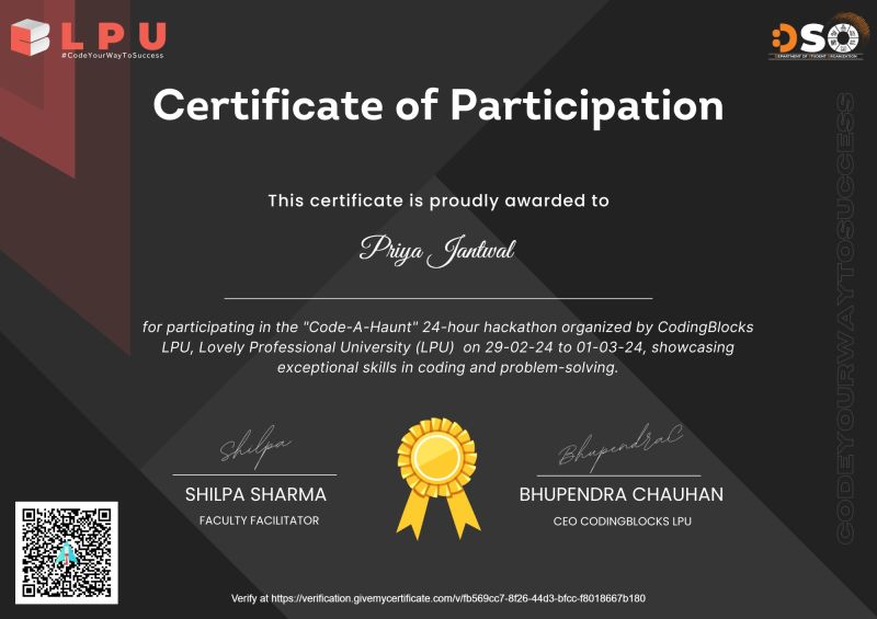 Priya Jantwal on LinkedIn: #lpu #hackathon #codingworld Priya Jantwal on LinkedIn: #lpu #hackathon #codingworld