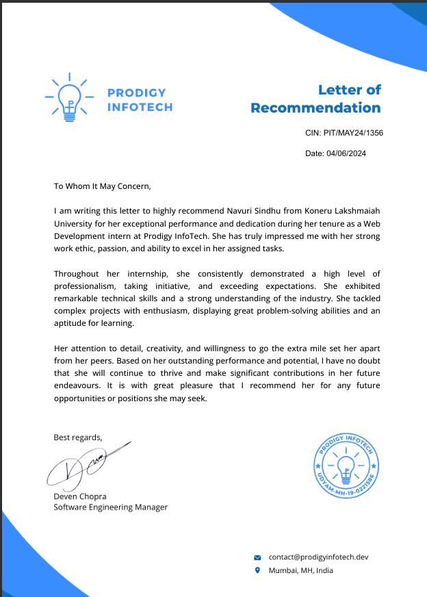 Navuri Sindhu on LinkedIn: #webdevelopment #letterofrecommendation # ... Navuri Sindhu on LinkedIn: #webdevelopment #letterofrecommendation # ...