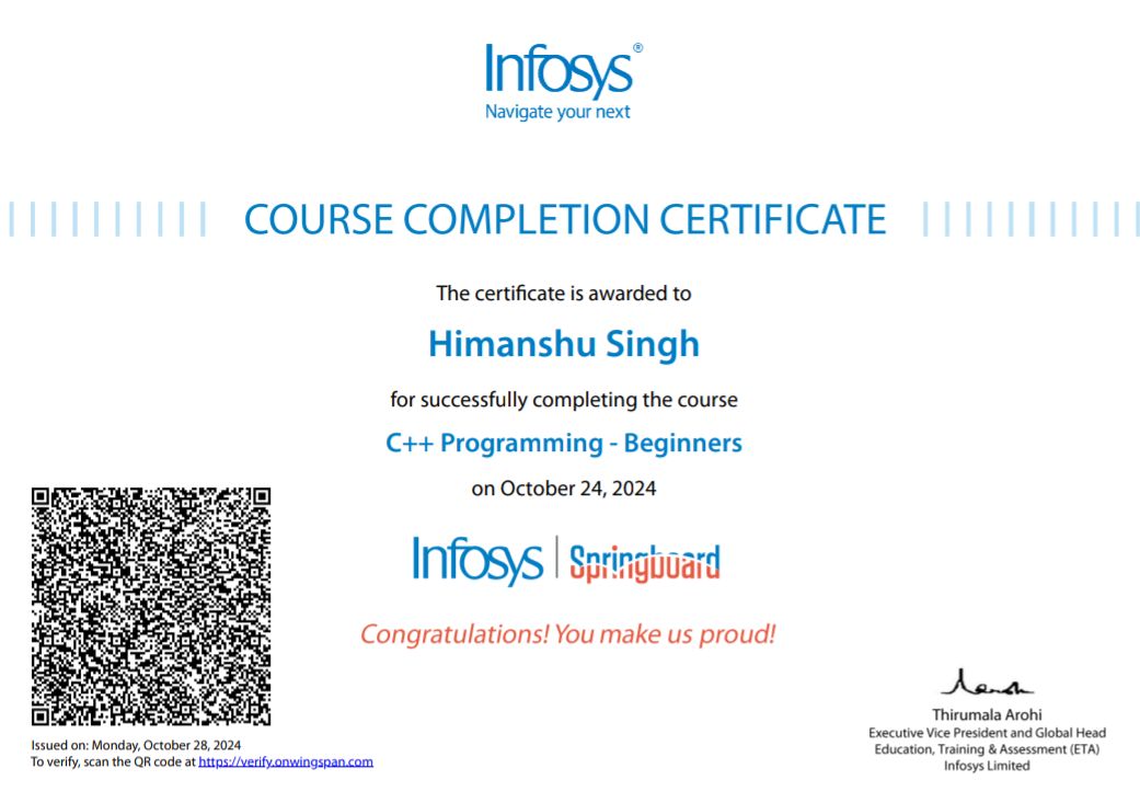 Himanshu Singh on LinkedIn: #cplusplus #infosysspringboard # ... Himanshu Singh on LinkedIn: #cplusplus #infosysspringboard # ...