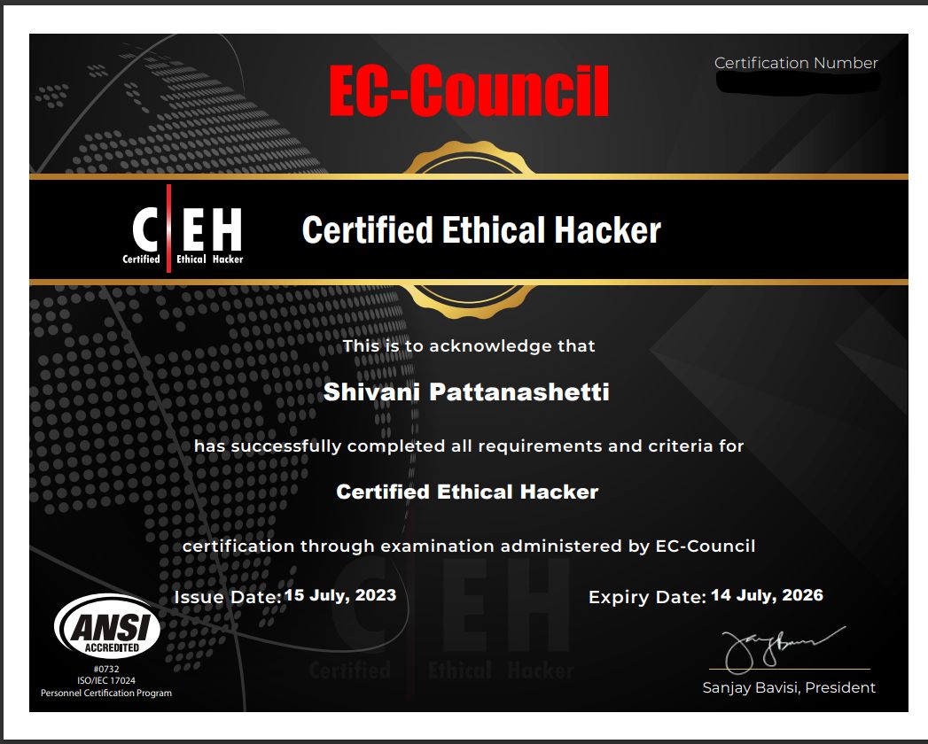 Shivani P on LinkedIn: #ceh #ceh #certificationjourney #cehv12 # ... Shivani P on LinkedIn: #ceh #ceh #certificationjourney #cehv12 # ...