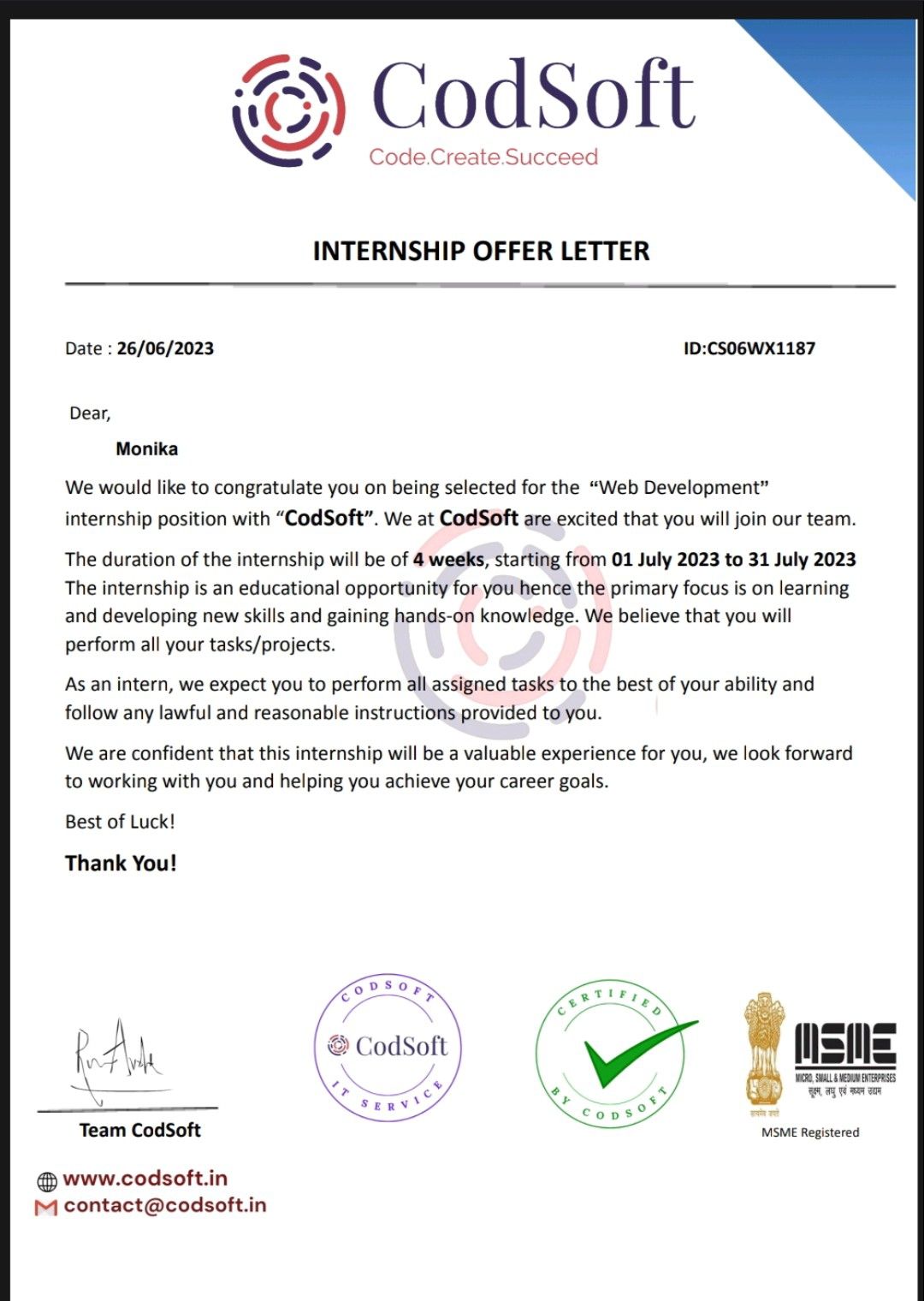 Monika Lamba on LinkedIn: #connections #codsoft #internship # ... Monika Lamba on LinkedIn: #connections #codsoft #internship # ...