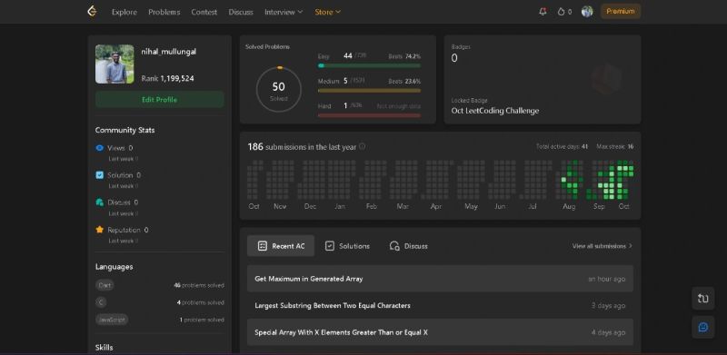 Muhammed Nihal M on LinkedIn: ๐ Leveled up to 50 on LeetCode! ๐ช Just ... Muhammed Nihal M on LinkedIn: ๐ Leveled up to 50 on LeetCode! ๐ช Just ...