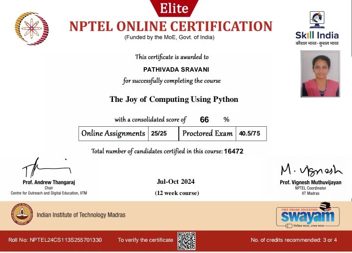 Sravani Pathivada on LinkedIn: #nptel #python #computing Sravani Pathivada on LinkedIn: #nptel #python #computing