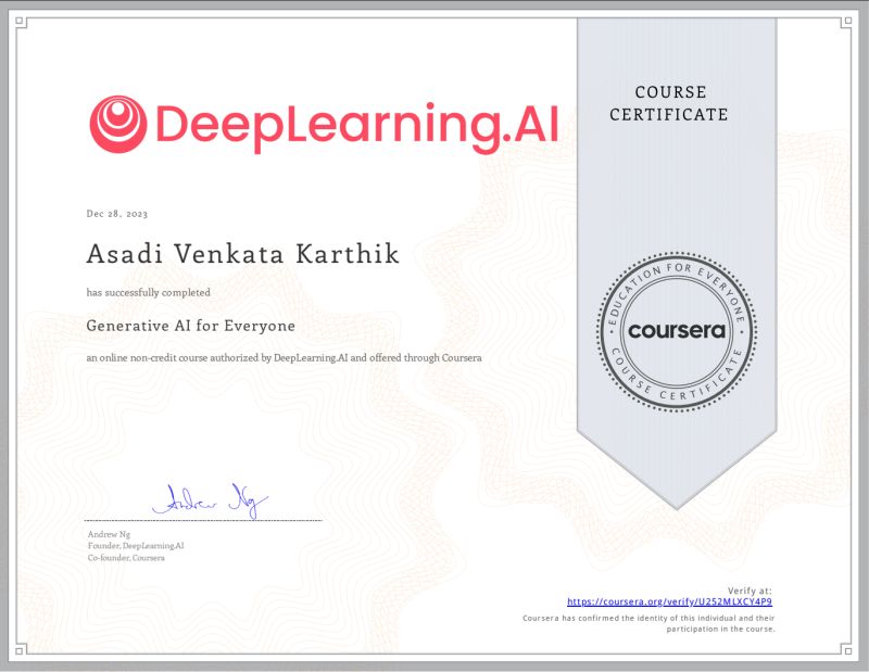 Completion of Generative AI for Everyone course | karthik Asadi posted ... Completion of Generative AI for Everyone course | karthik Asadi posted ...