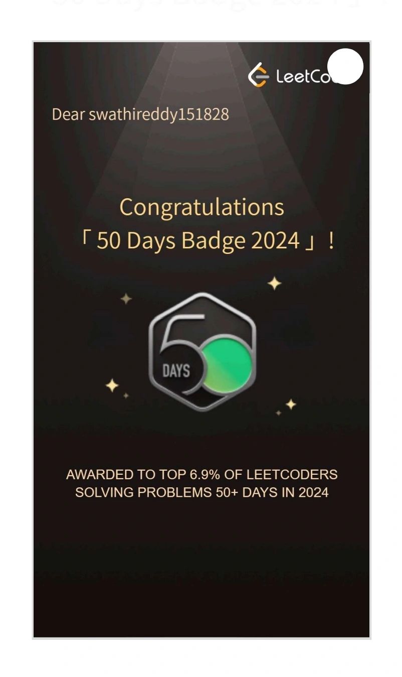 CHIPATI.SWATHI REDDY on LinkedIn: #leetcode #codingmilestone # ... CHIPATI.SWATHI REDDY on LinkedIn: #leetcode #codingmilestone # ...