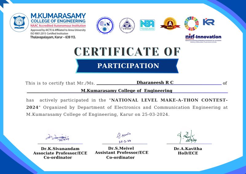 RC DHARANEESH on LinkedIn: M.KUMARASAMY COLLEGE OF ENGINEERING, KARUR RC DHARANEESH on LinkedIn: M.KUMARASAMY COLLEGE OF ENGINEERING, KARUR