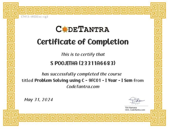 Completed Problem solving with Codetantra | Surampally Poojitha posted ... Completed Problem solving with Codetantra | Surampally Poojitha posted ...
