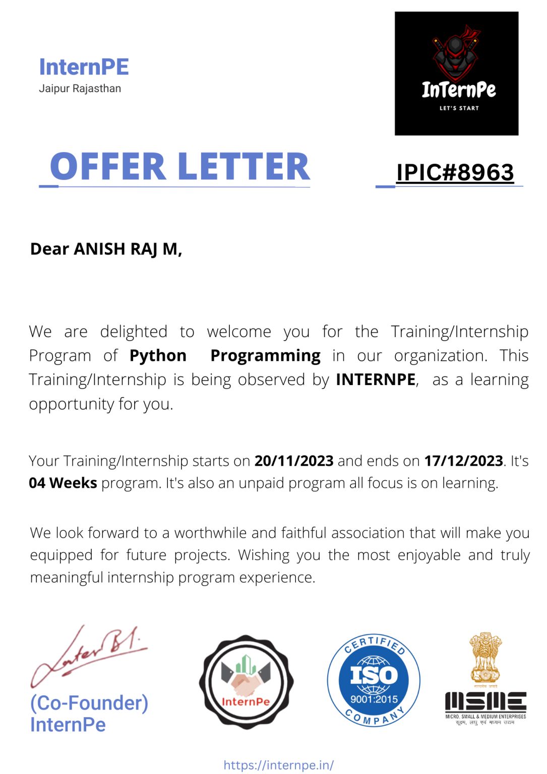 Anish Raj on LinkedIn: #internpe #internship #pythonprogramming Anish Raj on LinkedIn: #internpe #internship #pythonprogramming