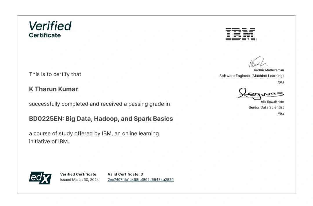 #ibmcourse #hadoop #edx #ibm | Tharun Kumar Kammari #ibmcourse #hadoop #edx #ibm | Tharun Kumar Kammari