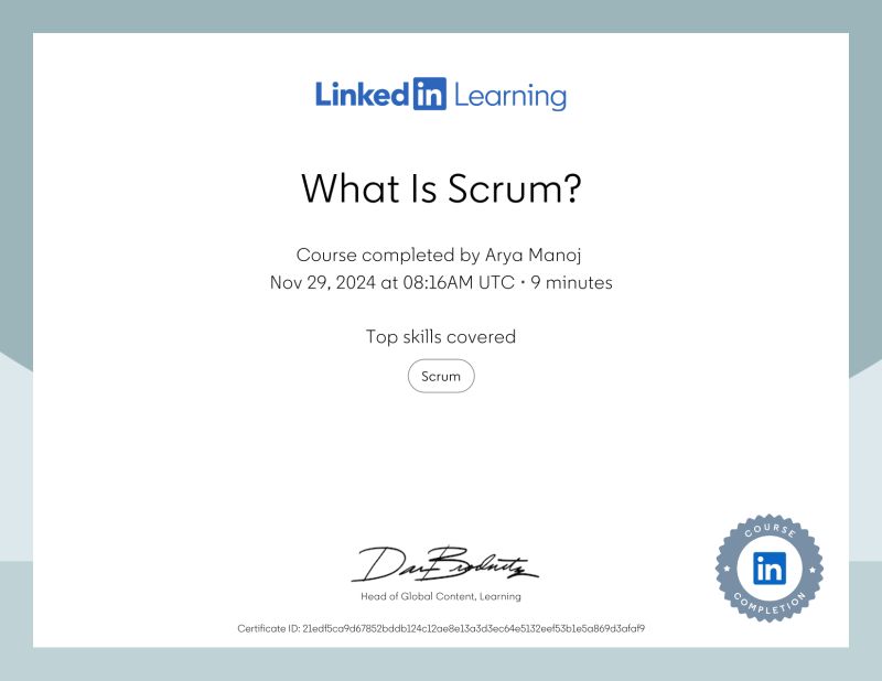 Arya Manoj on LinkedIn: Certificate of Completion Arya Manoj on LinkedIn: Certificate of Completion
