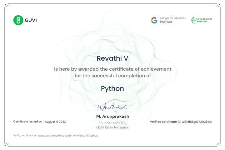Revathi vijayakumar on LinkedIn: Certainly! After completing the Python ... Revathi vijayakumar on LinkedIn: Certainly! After completing the Python ...